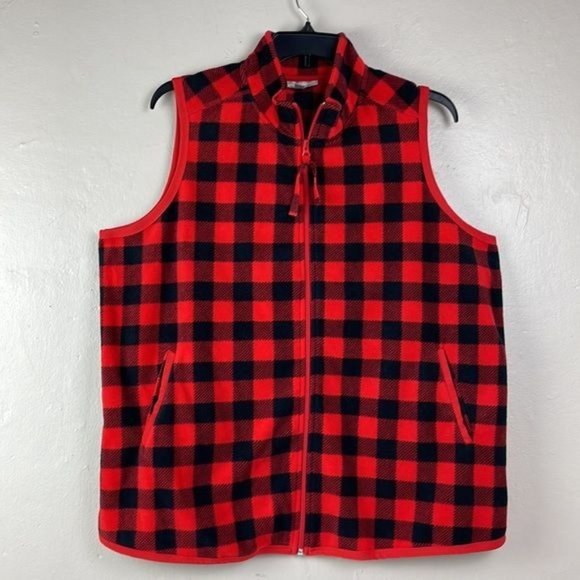 Woman Within | Jackets & Coats | Woman Within Red Black Buffalo Check Fleece Full Zip Vest Size ...
